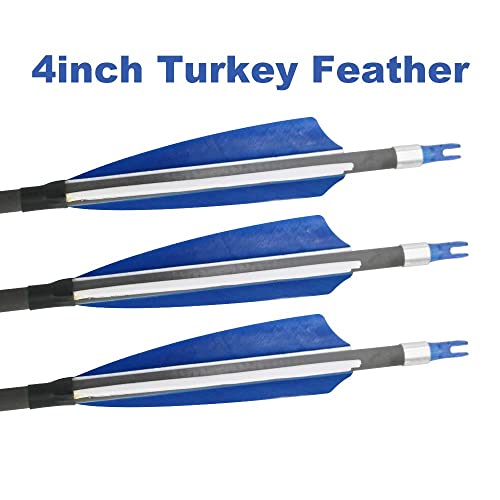 12Pack 30-inch Carbon Arrow with 4" Turkey Feathers, Hunting/Targeting Arrow for Compound Recurve Longbow (Blue)
