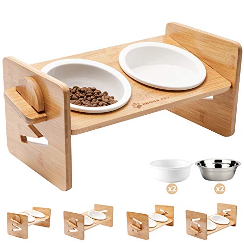 BINGBING Raised Pet Bowl for Cats and Small Dogs, Adjustable Elevated Dog Cat Food and Water Bowl Stand Feeder with Extra Stainless Steel Bowls (Small to Medium with 4 Bowls)