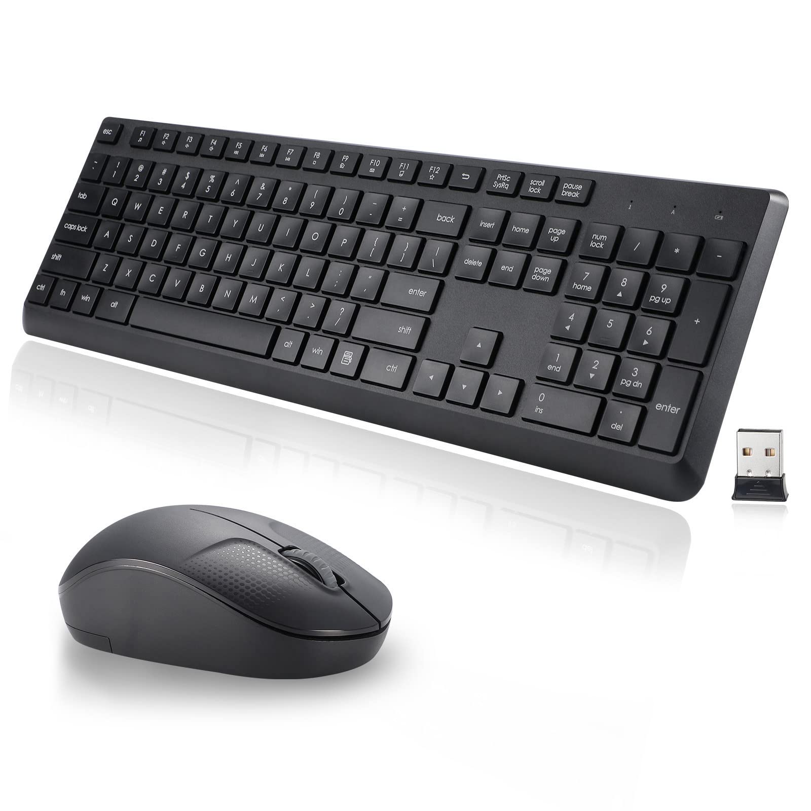 2.4 GHz Wireless Keyboard and Mouse Combo, Full-Sized USB Cordless Mouse Keyboard Set Silent for PC Laptop Computer Desktop Windows Mac Chromebook, Numeric Keypad & Compact Optical Mouse (Grey)