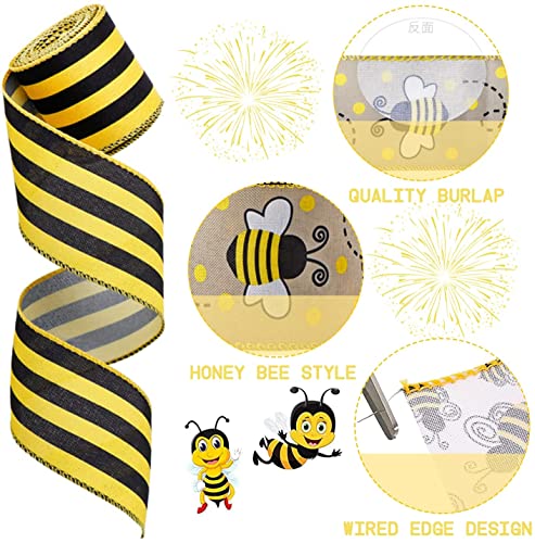 6 Rolls 40 Yards Bee Ribbon Wired Edge Ribbon Honeybee Ribbon for Crafts Wrapping Easter Party Decorations Bee Themed Decorations Bee Baby Birthday Party Supplies