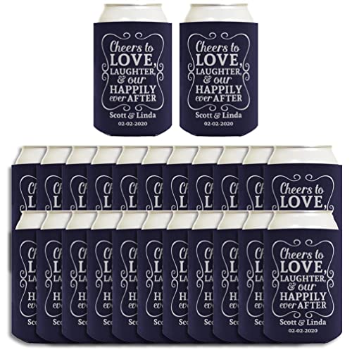 Cheers To Love Custom Names & Date 24-Pack Personalized Can Coolie Drink Coolers Coolies Navy