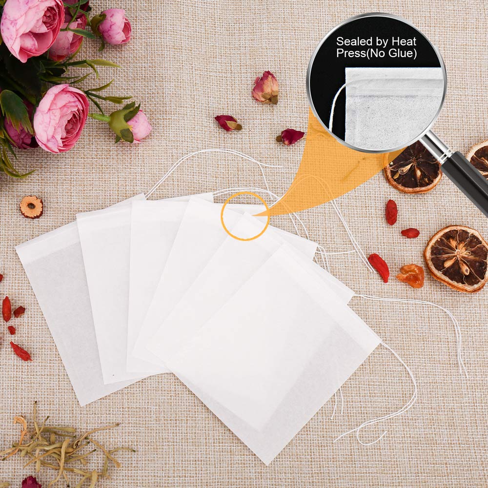 100PCS Tea Filter Bags, Disposable Tea Bags for Loose Leaf Tea, Drawstring Empty Tea Infuser, BetyBedy Tea Steeper, Natural Wood Pulp Paper Material, 1-Cup Capacity(3.15 x 3.94 inch)