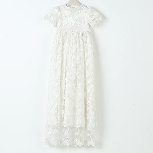 Bow Dream Baby Girl Christening Baptism Dresses Newborn Gowns with Headband Outfit White 3-6 Months