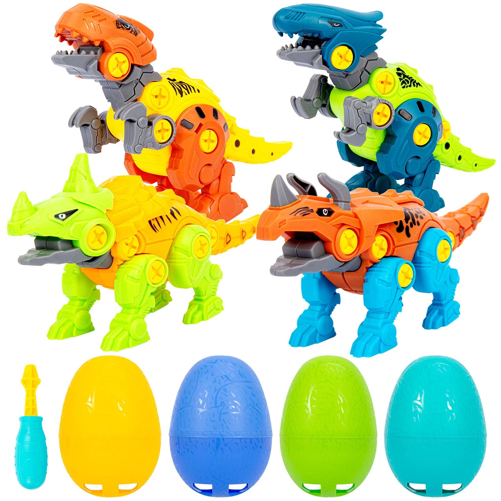 4PACK Easter Eggs Prefilled with Take Apart Dinosaur Toys for Kids,Easter Dinosaur Egg Dinosaur Building Kit for Easter Party Favors, Easter Basket Stuffers, Easter Egg Fillers, Easter Eggs Hunt.