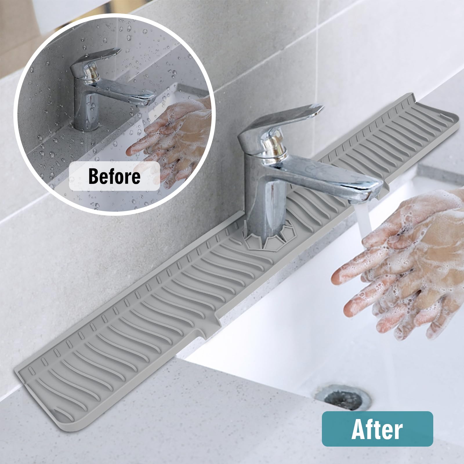 30 inch Kitchen Sink Splash Guard, Faucet Splash Guard, Kitchen Faucet Mat, Longer Silicone Sink Mat for Kitchen Counter, Bathroom, Farmhouse, Drip Protector Splash Countertop (Gray)
