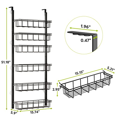 1Easylife Over The Door Pantry Organizer, 6-Tier Adjustable Pantry Door Organizer, Metal Pantry Organization and Storage with 6 Baskets, Heavy-Duty Hanging Spice Rack for Kitchen Pantry Bathroom