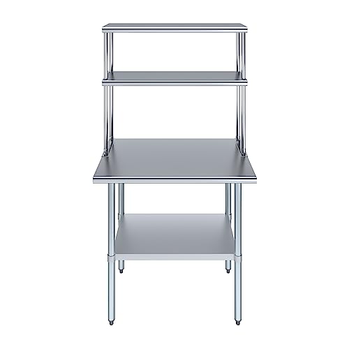 Amgood Stainless Steel Work Table Double Tier Overshelf | Metal Kitchen Prep Table & Shelving Combo | NSF (24" x 36" Work Table + 12" Overshelf)