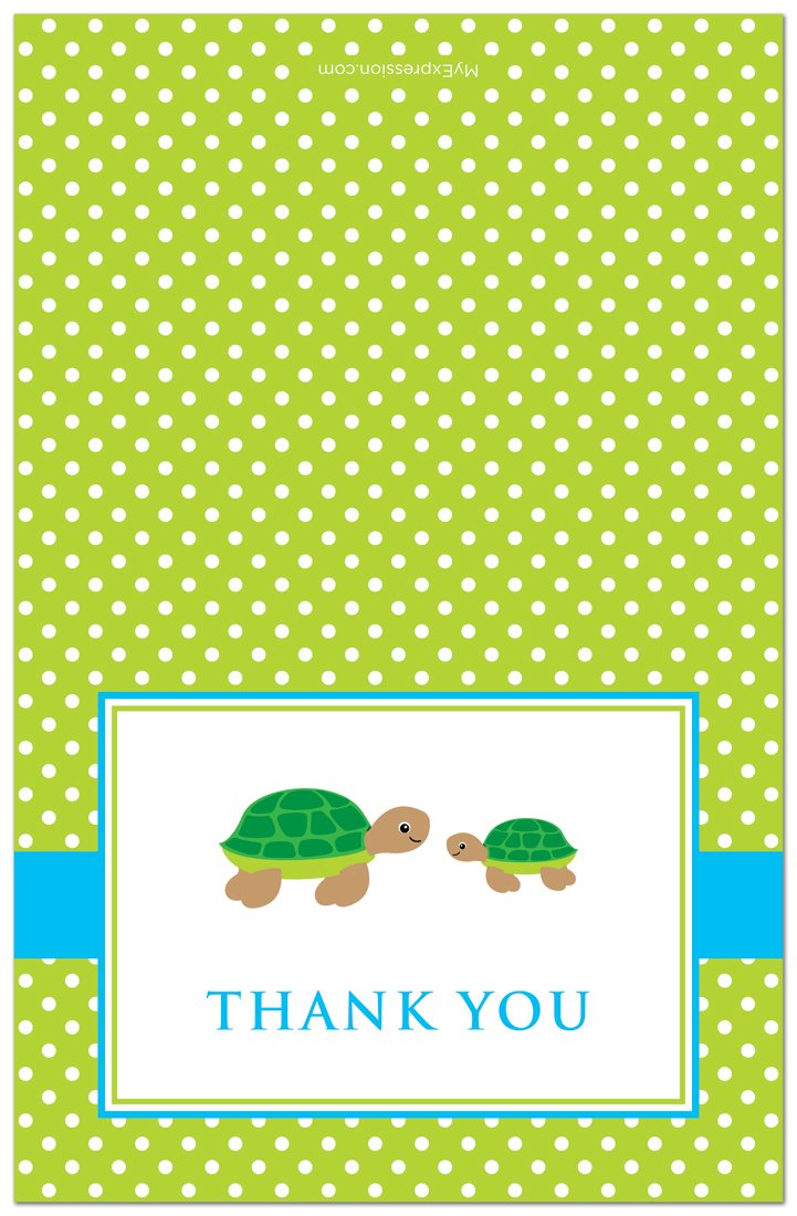 50 Cnt Turtle Baby Blue Green Polka Dots Baby Thank You Cards