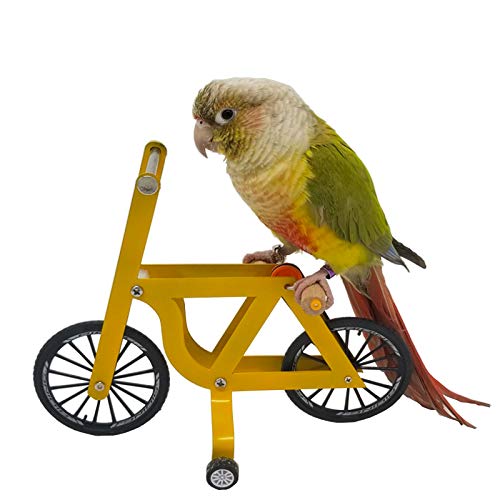 Bird Intelligence Training Toy,Parrot Puzzle Bicycle Toy for Small Medium Bird,Parrot Educational Table Top Trick Prop Toy,Bird Foot Talon Toy for African Grey Cockatoo Eclectus Conures,Yellow (Large)