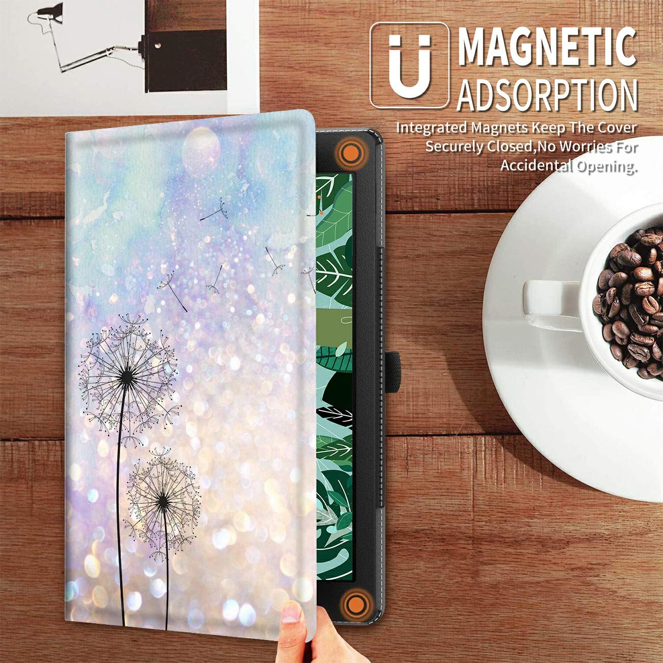 Case for All Amazon Kindle Fire 7 Tablet (9th/7th/5th Generation, 2019/2017/2015 Version), Multi-Angle Anti Slide Folio Stand Smart Cover for Amazon Kindle Fire 7 inch- Dandelion Floral