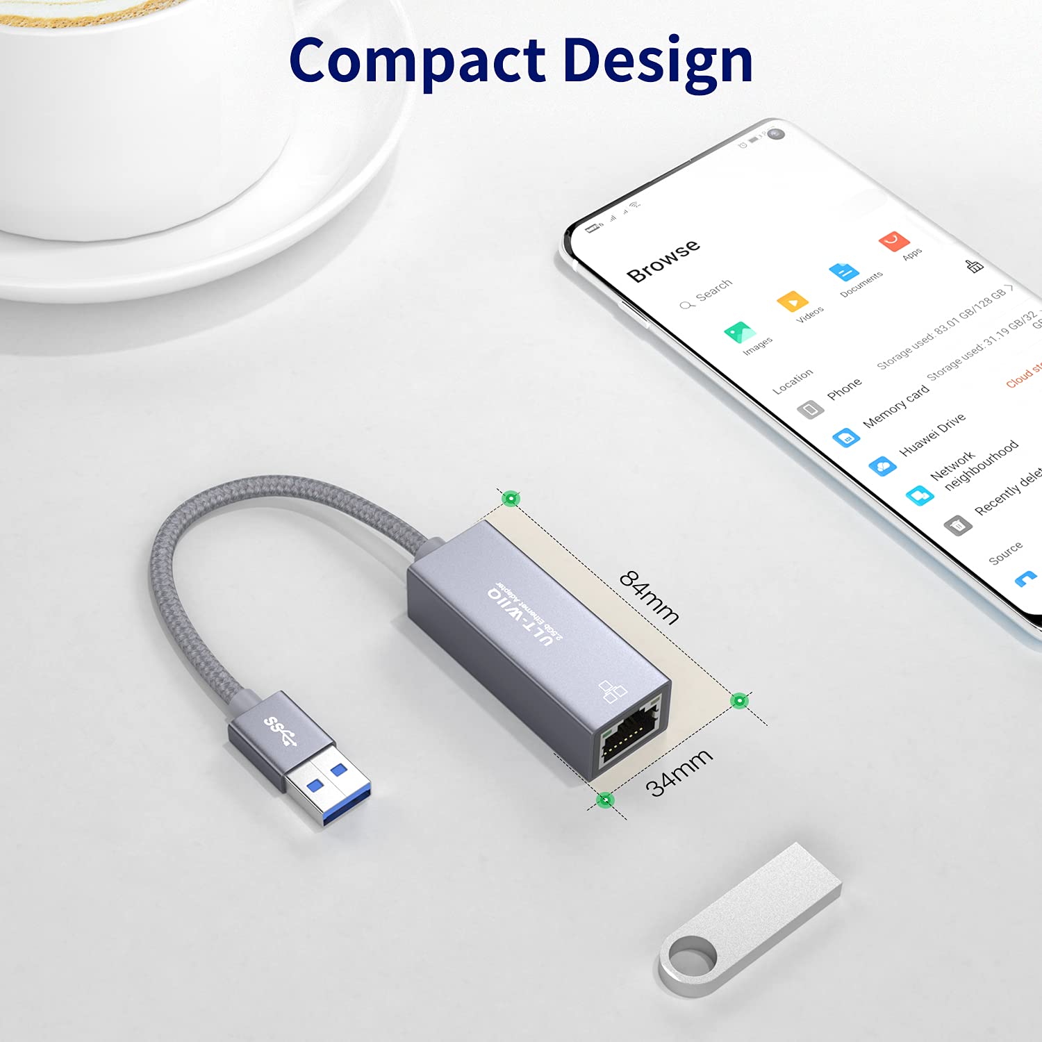 USB 2.5Gb Ethernet Adapter, ULT-WIIQ USB 3.0 to 2.5 Gigabit RJ45 LAN Network Adapter Cable, 10/100/1000/2500M Full Speed NIC for Mac OS, iOS, Windows, Linux, Dell XPS, Thinkpad X, Synology NAS, PC