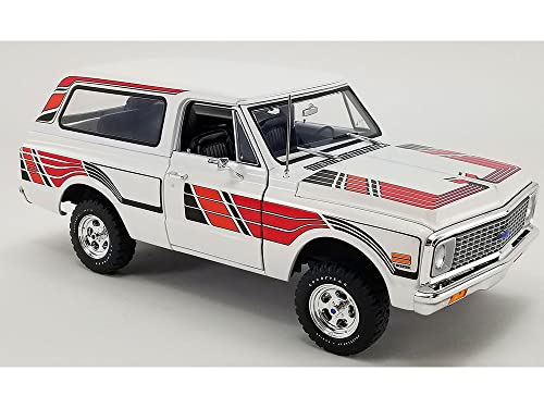 1972 Chevy K5 Blazer White with Graphics Feathers Edition Limited Edition to 852 Pieces Worldwide 1/18 Diecast Model Car by Acme A1807705