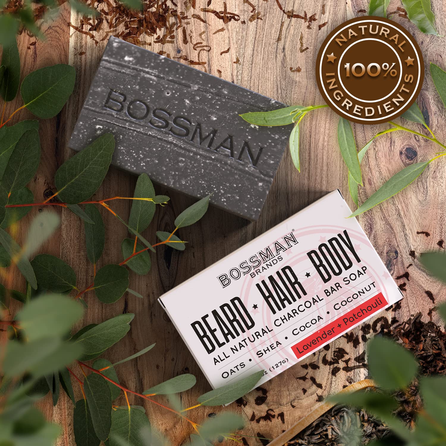 Bossman Men's Bar Soap 4 in 1 Beard Wash, Shampoo, Body Wash and Conditioner, 4 oz