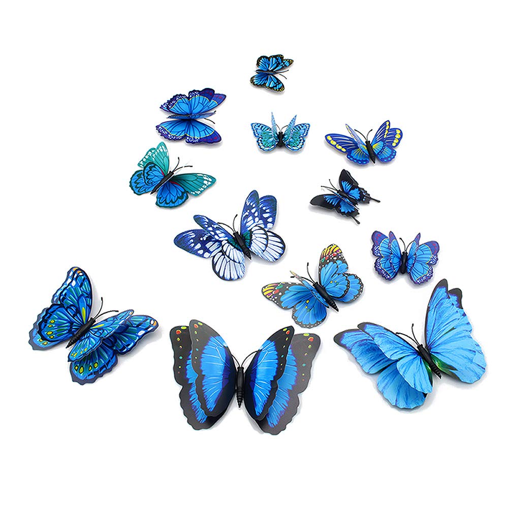 3D Butterfly Decor,Wall Decal Butterfly,36 PCS 3D Butterfly Stickers with Double Wings, Sponge Gum and Pins, Removable Wall Sticker Decals for Room Home Nursery Decor
