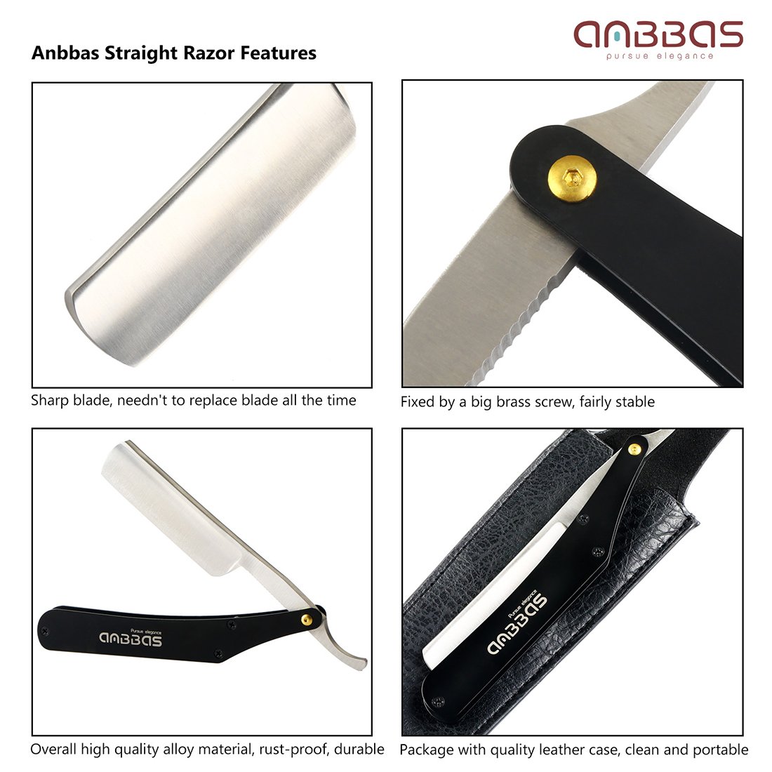 7in1 Anbbas Badger Shaving Brush,Stand,Lathering Bowl,3.5oz Soap,Straight Razor with Bag and Razor Strop Shaving Set for Men