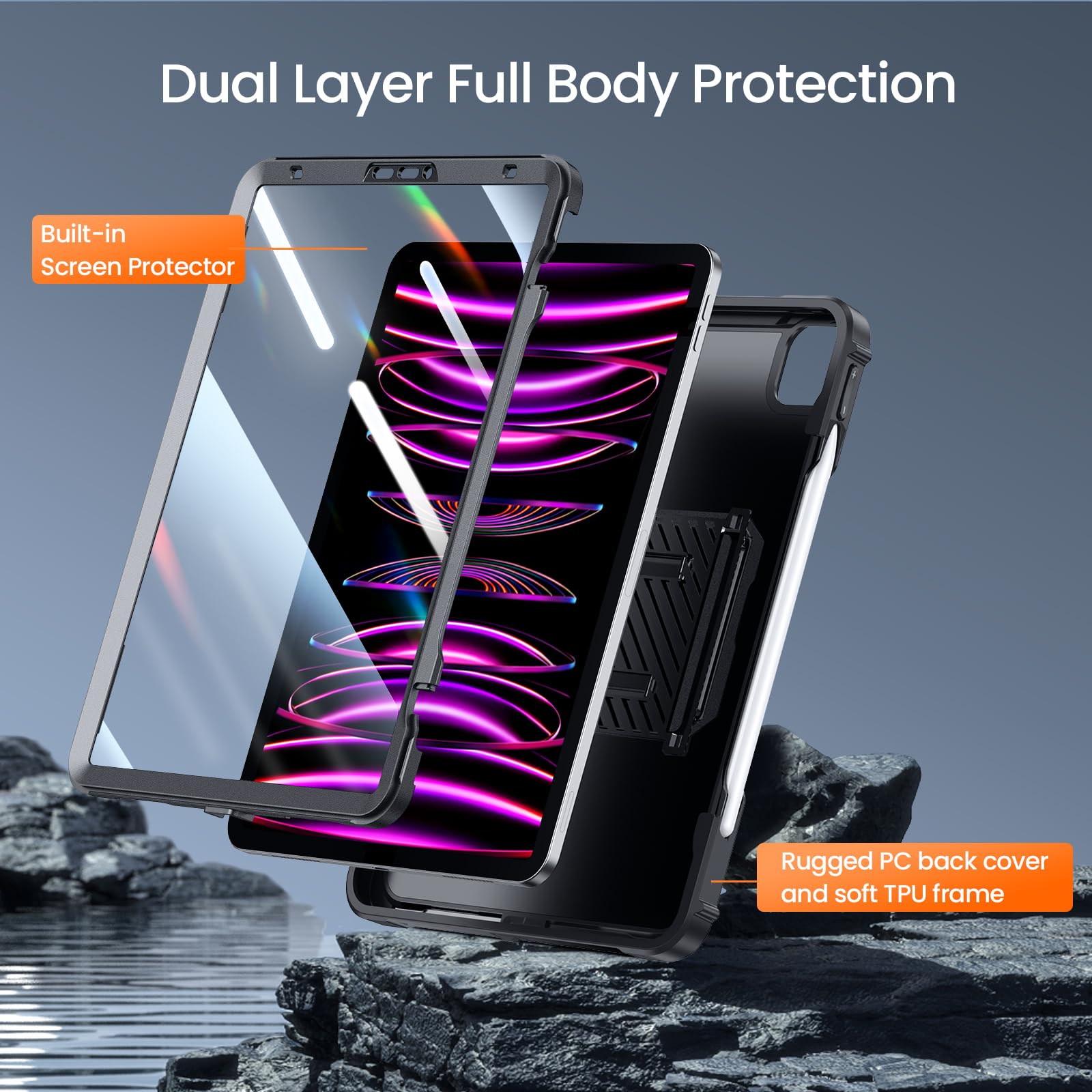 ZtotopCases for iPad Pro 12.9 Case 6th/5th/4th Generation 2022/2021/2020, Full Body Protective Rugged Cover with [Pencil Holder + Screen Protector] for iPad Pro 12.9 Inch 6th/5th/4th Gen, Gray