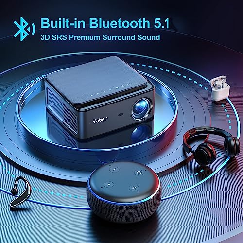 5G WiFi Bluetooth Projector, YABER Native 1080P Outdoor Movie Projector with 350" Display, 18000L Home Theater Video Projector Support 4K ,4P/4D Keystone, Zoom, for Android/iOS/Phone/HDMI/PS5(Grey)