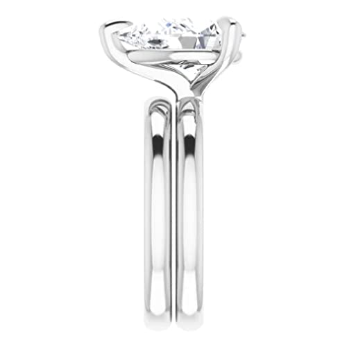 10K Solid White Gold Handmade Engagement Ring 3 CT Pear Cut Moissanite Diamond Solitaire Bridal Wedding Ring Set for Her Women Minimalist Anniversary Propose Gifts