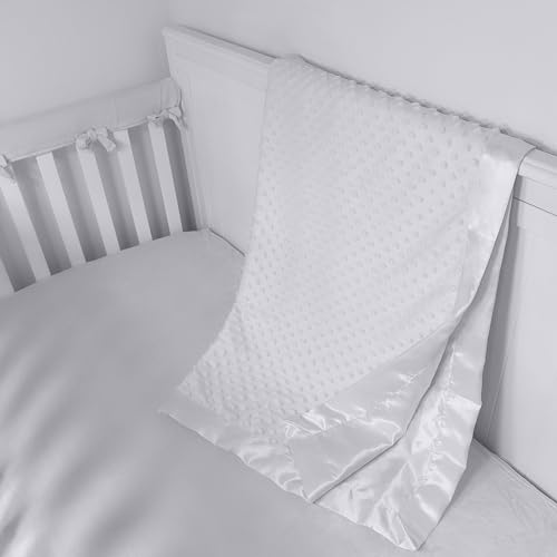 American Baby Company Heavenly Soft Chenille Receiving Blanket, 2-Layer Design with Minky Dot & Silky Satin, White, 30" x 40" for Boys and Girls