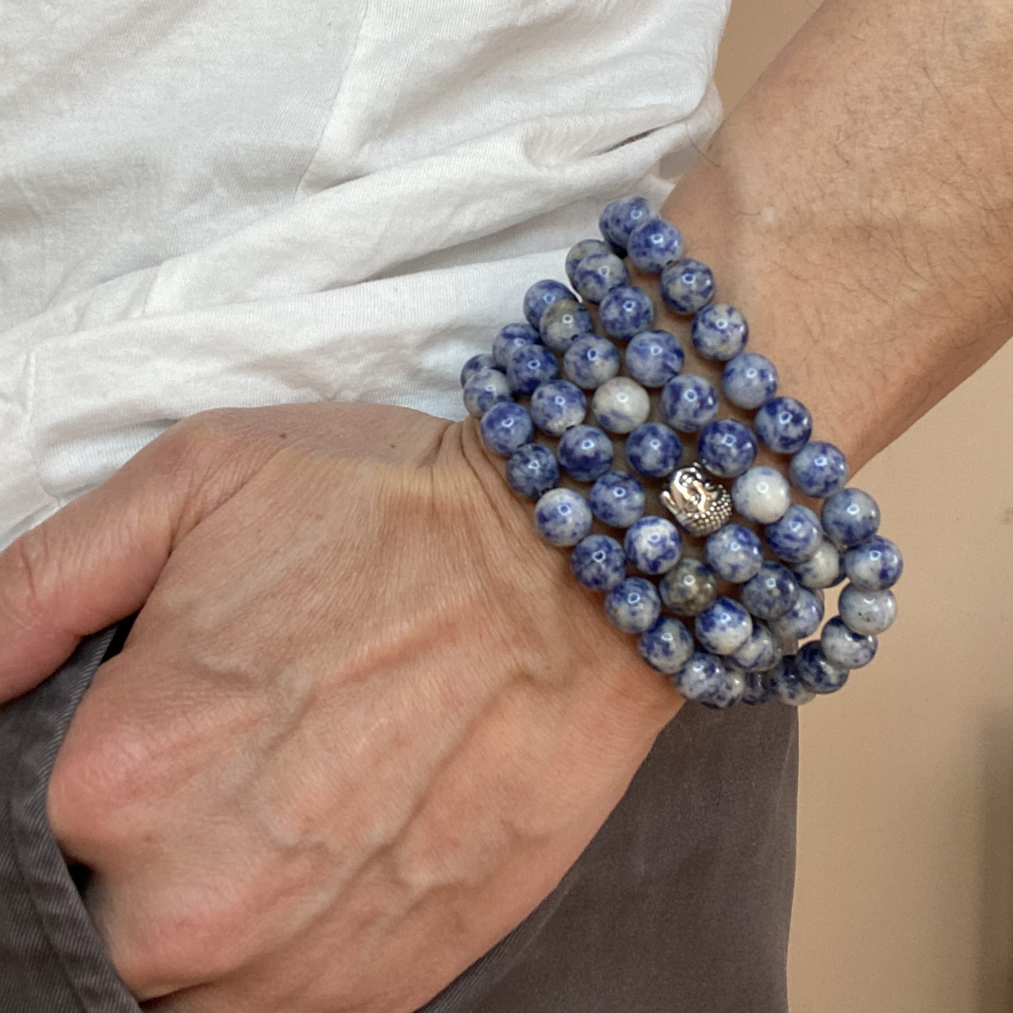 108 Bead Sodalite Gemstone 8mm Mala Beads - Yoga Meditation Mala Bracelet Necklace - Intuition Stone