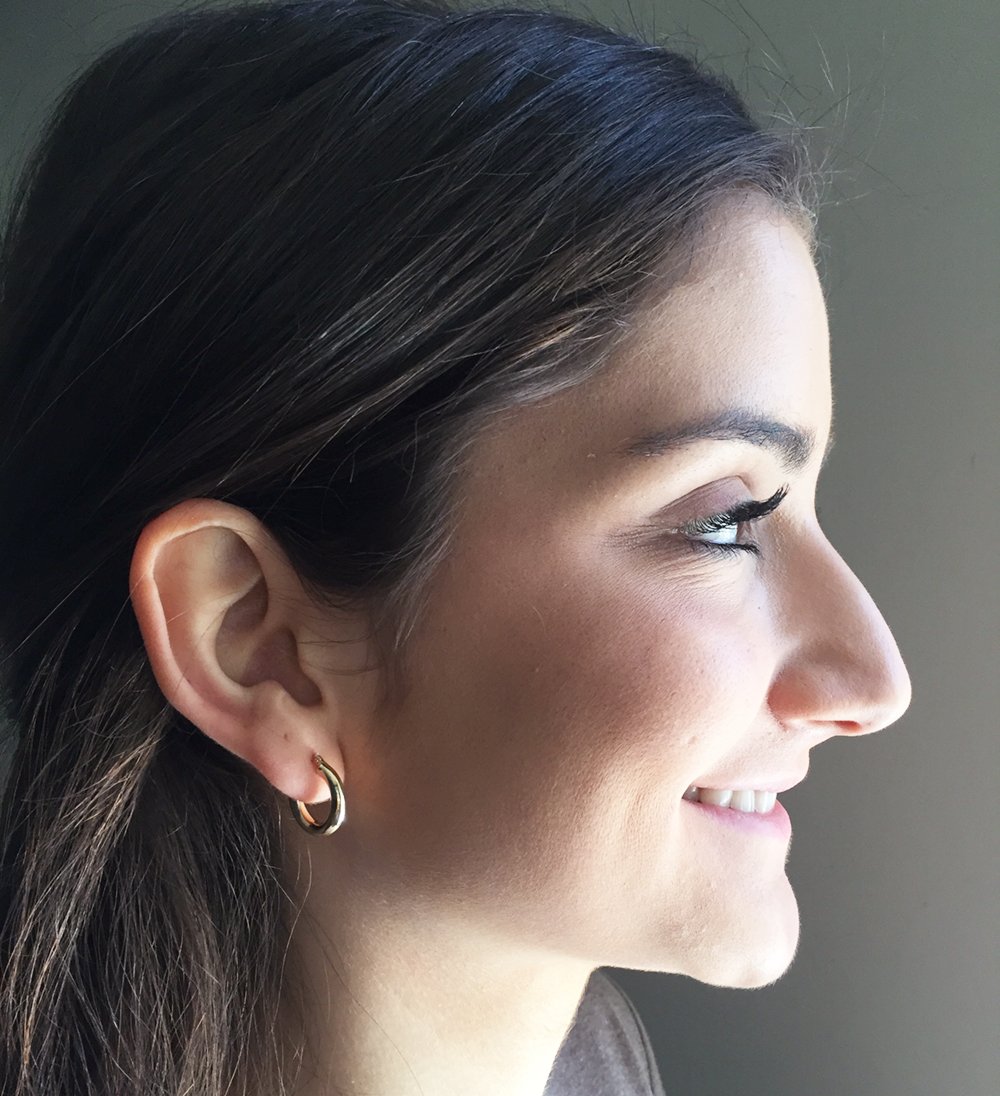 14K Yellow Gold Thick Tube Hoop Earrings w/Click-Down Clasp, (3mm Tube) (16mm)