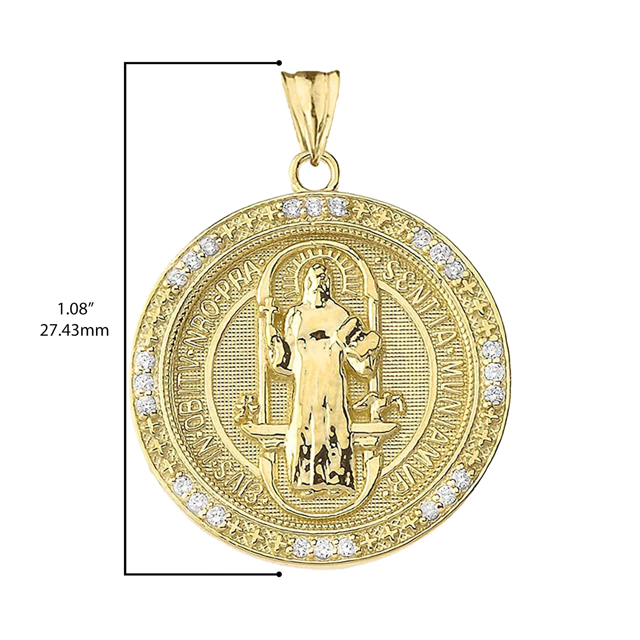 14K Yellow Gold 1/10 Cttw Diamond 1β Round Two Sided Saint Benedict Medal Pendant (J-K Color, I1-I2 Clarity)