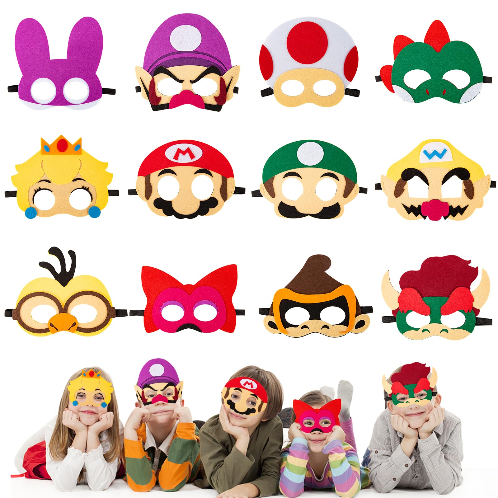 12Pcs Felt Mask,Bros Kids Party Favors,Game Themed Felt Masks,Birthday Game Themed Masks,Theme Felt Costume Toy,Role Play,Game Themed Party Supplies,Halloween Dress Up Party Supplies Boys Girls Gifts