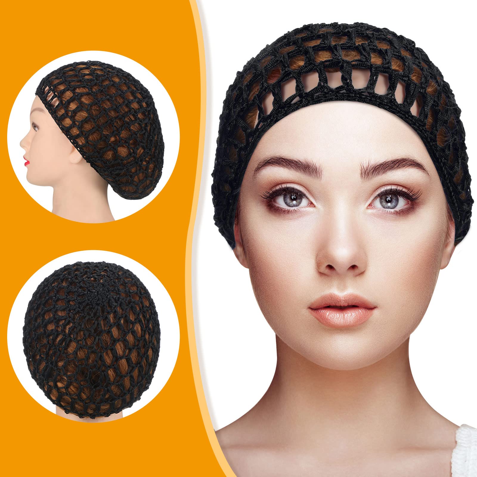 2 Pieces Mesh Crochet Hair Net Rayon Knit Snood Hat Cover Crocheted Sleep Cap for Women (Black, Gray)