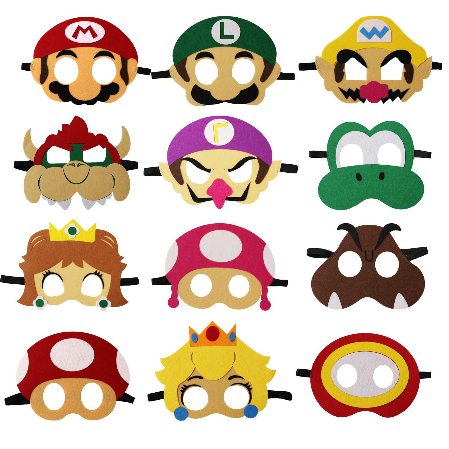 12Pcs Felt Masks Kids Party Favors for Birthday Party Supplies Cosplay Mask Photo Booth Prop Cartoon Character Cosplay Birthday Gift for Children Boys Girls