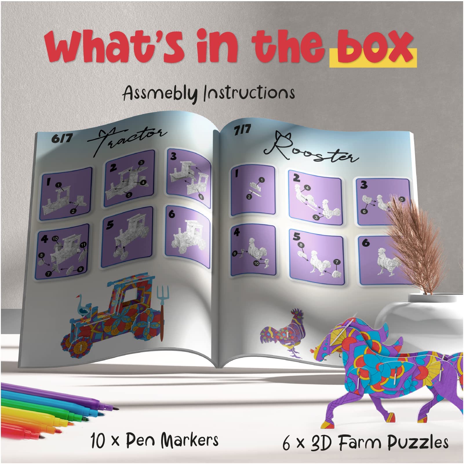 3D Coloring Puzzle Set with Unique Mandala Pattern - DIY 3D Puzzles for Kids Ages 7-15 - Arts and Crafts for Girls & Boys 3-d Puzzles Animal Drawing Art Kits for Kids - 6 Different Shapes