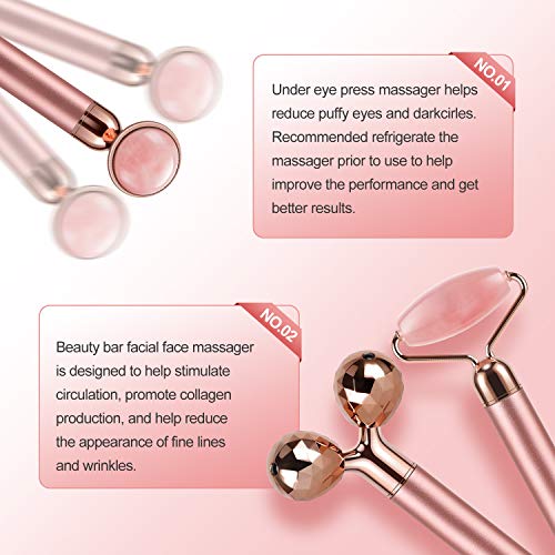 4-IN-1 Face Massager and Gua Sha Set for Women, Rose Quartz Face Roller Skin Care Tools Electric Eye Massager Tool for Face Skin Roller