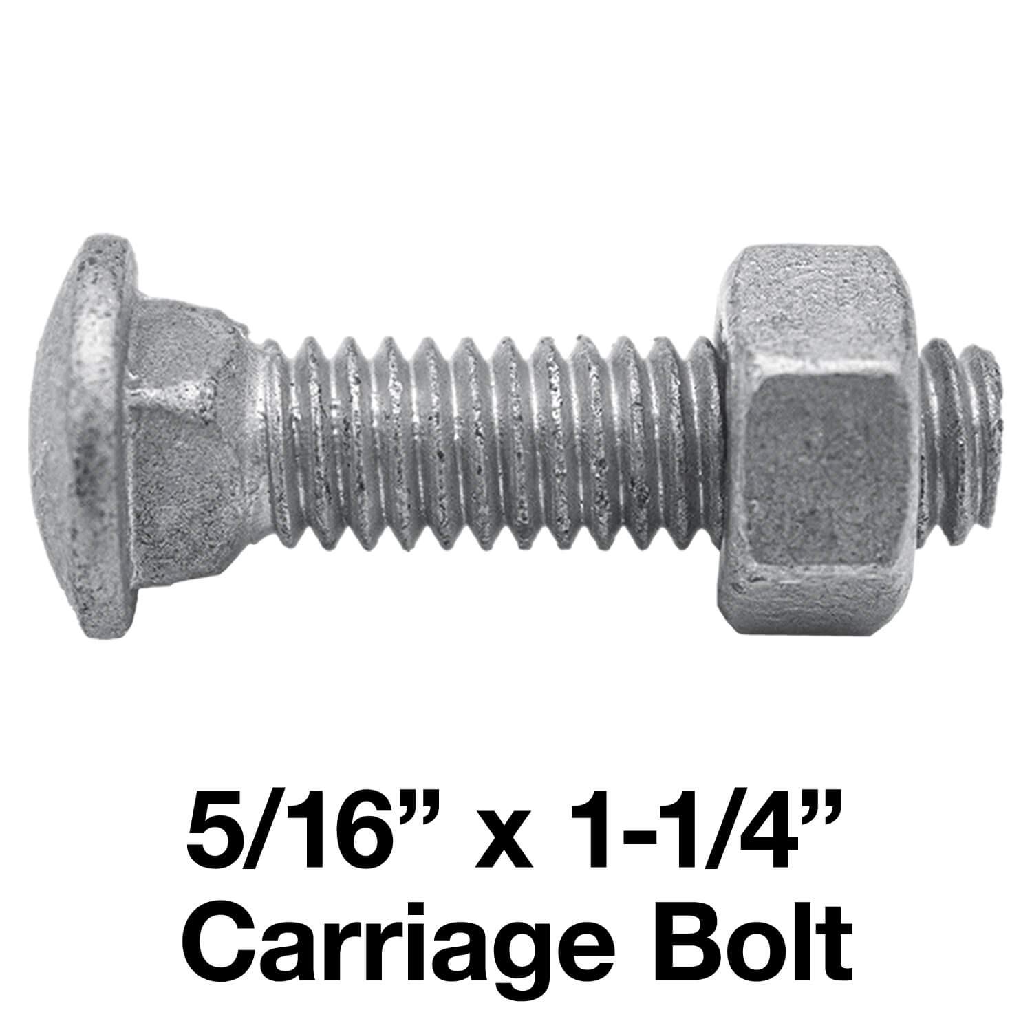 Carriage Bolts 5/16-18 x 1-1/4": Galvanized Bulk Chain Link Fence Carriage Bolts (100 Pieces)