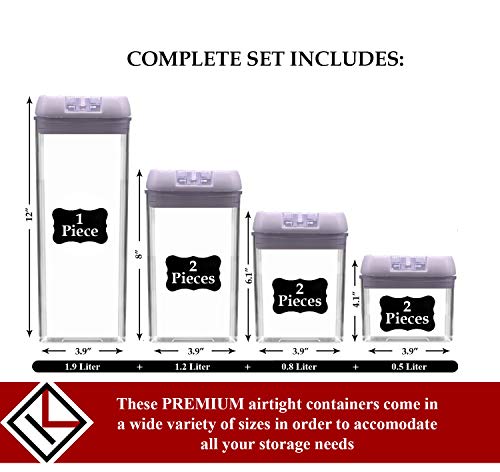 Kitchen Logic Airtight Food Storage Containers with Lids, Easy To Lock, Kitchen Pantry Organization and Storage Canister Set for Cereal, Pasta, Plus Labels, Marker, BPA-Free, 7 Piece Set (White Lids)