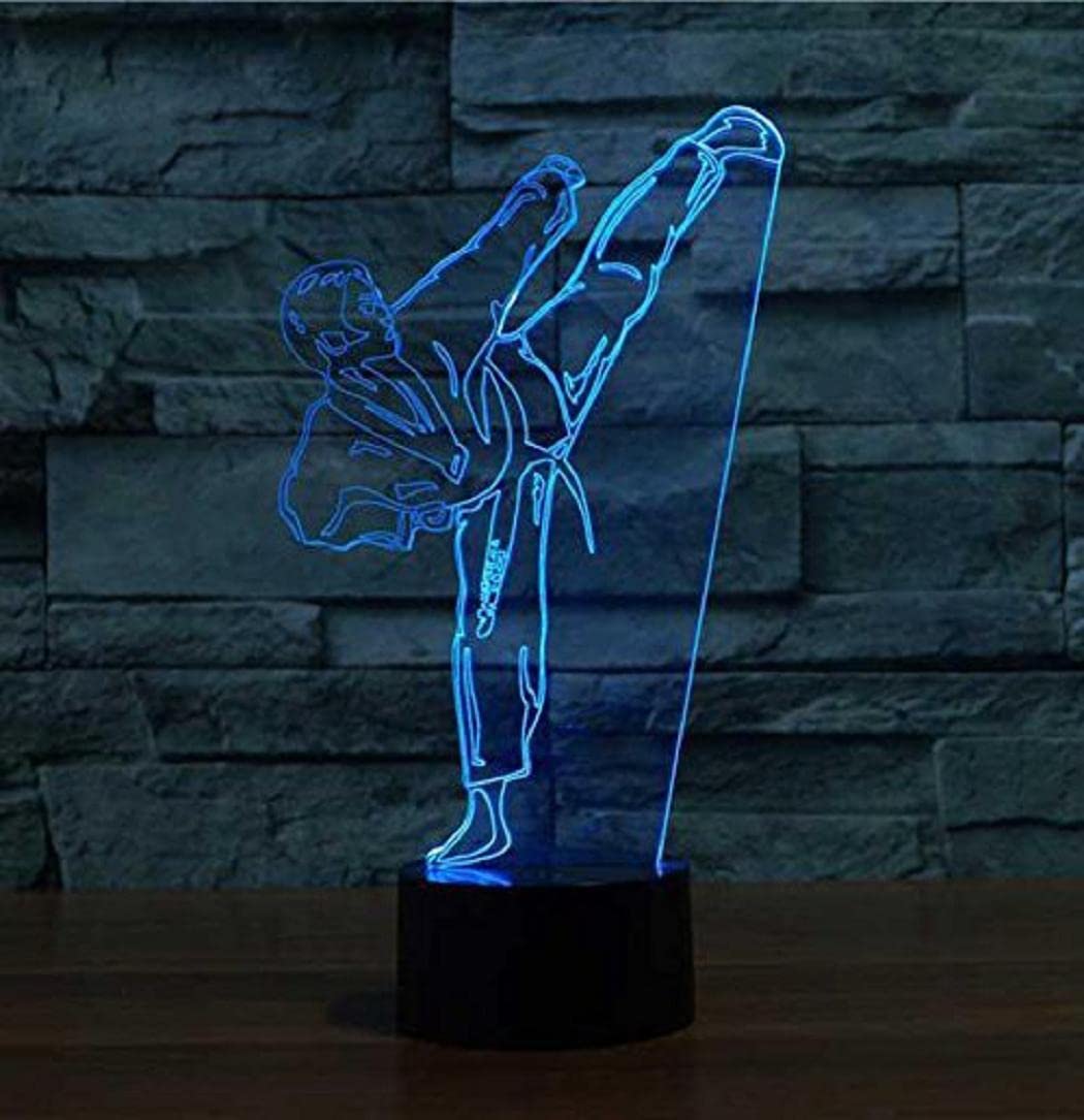 3D Gradient Karate Taekwondo Night Light Remote Control Touch Switch 16 Color Change LED Table Desk Lamp Acrylic Flat ABS Base USB Charger Home Decoration Toy Birthday Xmas Kid Children Gift
