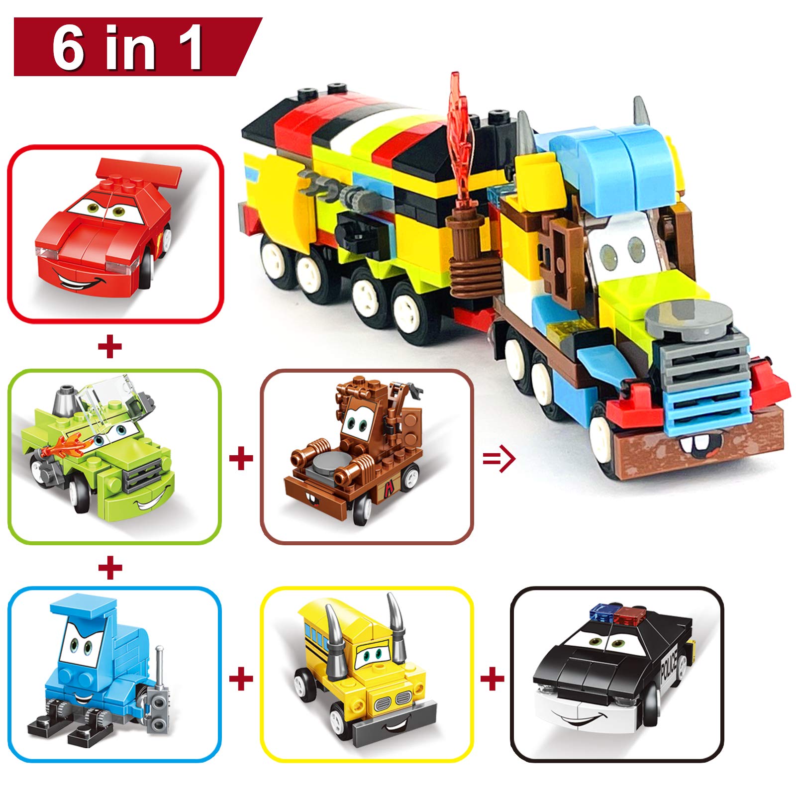 12 Pack 3" Large Filled Easter Eggs with Stem Toy Cars Kids Easter Basket Stuffers Plastic Surprise Egg Building Blocks 6 in 1 Transform Construction Vehicle Easter Toy Boys Girl Egg Hunt