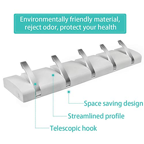BonusAll Wall Mounted Floating Rack Coat Rack Wall Hook Space-Saving Coat Hanger with 5 Retractable, White