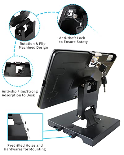 CarrieCathy Desktop Wall Mount Anti-Theft Security Kiosk POS Stand Holder Enclosure for 10.2" 2021 iPad 9th Gen 2020 iPad 8th Gen 2019 iPad 7th Gen, Flip & 360° Swivel Design