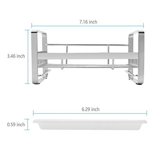 Kitchen Sink Caddy Organizer, Sponge Holder for Sink, Sponge、Soap and Brush Holder/Organizer with Drain Pan, 304 Stainless Steel Rustproof Sponge Holder for Sink