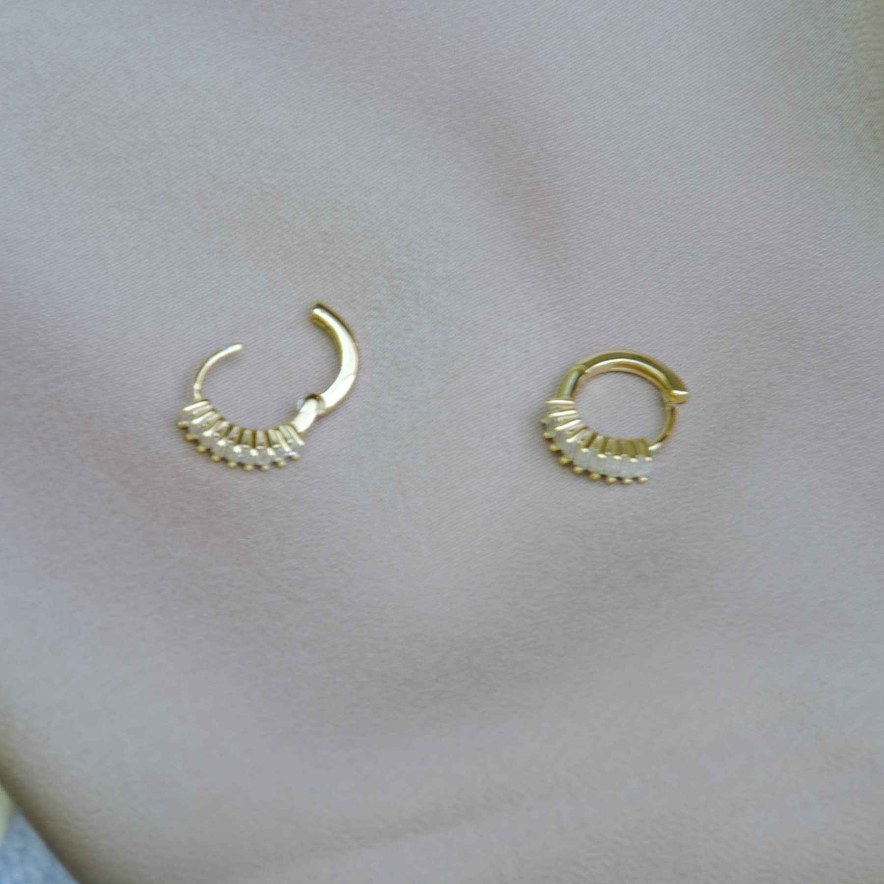 18K Gold Plated Baguette CZ Hoop Earrings | Sterling Silver Small Gold Hoops 10mm | Everyday Minimalist Earlobe or Cartilage Second Hole Earrings