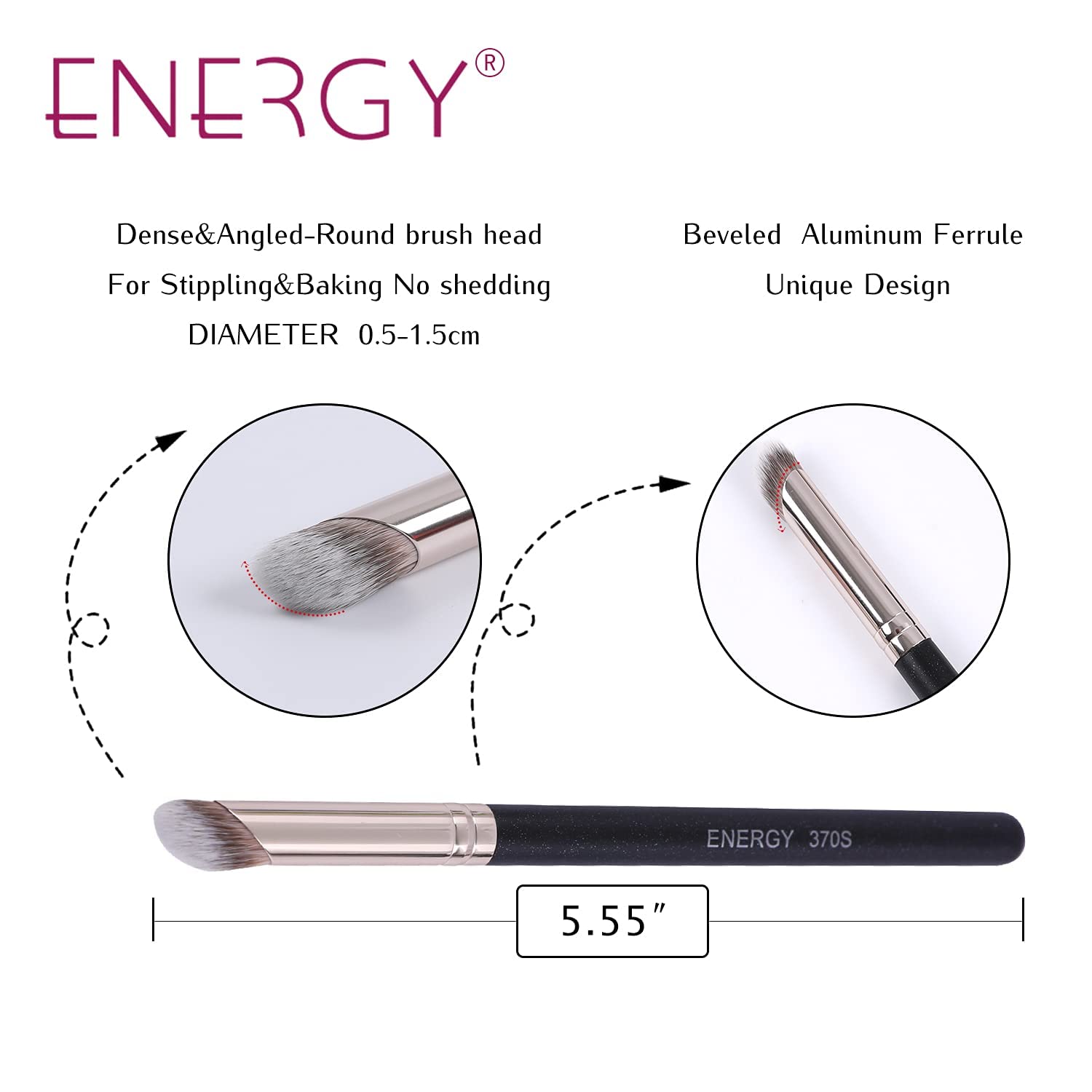 ENERGY Angled Flat Concealer Brush Under Eye Concealer Nose Contour Brush for Bronzer Liquid Foundation Cream Cosmetic Press Powder Concealer Palette Blending Buffing Stippling Brush Small 370S