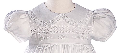 33" White Cotton Short Sleeve Christening Gown Baptism Gown with Hand Embroidery 3M