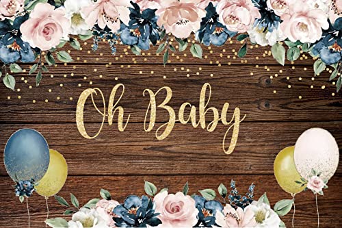 7x5FT Rustic Wooden Baby Shower Backdrop Pink Floral Vintage Wood Wall Greenery Baby Shower Decorations oh Baby Sign for backdrops Woodland Baby Shower Photo Background Party Studio Props