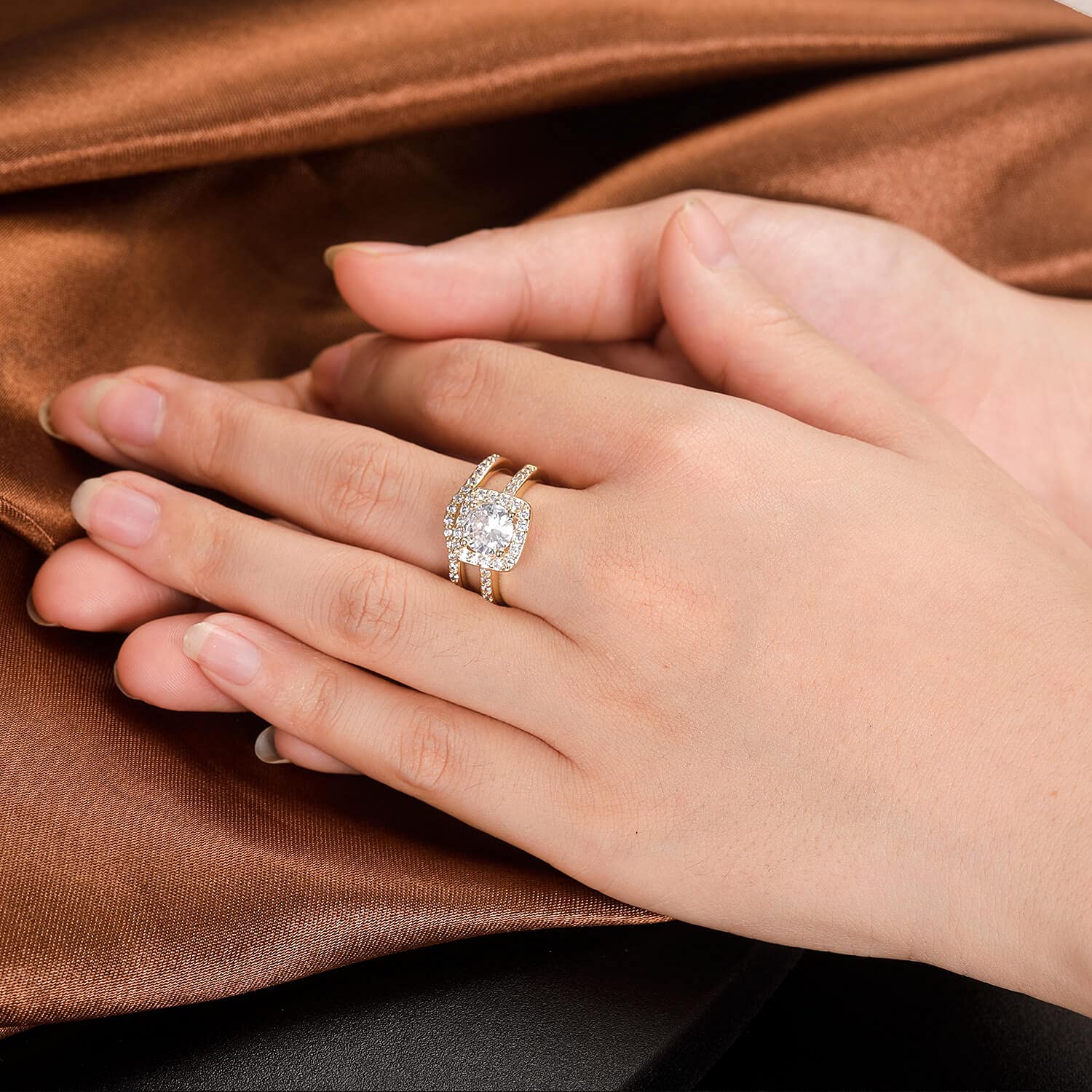 18K Gold Plated Two-in-One Wedding Engagement Eternity Rings Halo Cubic Zirconia Bridal Rings Set 7