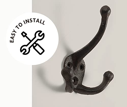 Ambipolar 5-Pack TriLeg Coat Hooks. Wall Mounted, Heavy Duty Decorative Black Wall Hooks for Mudroom, Hat Rack, Purse Hooks. Cast Iron Decorative Antique Black Hooks