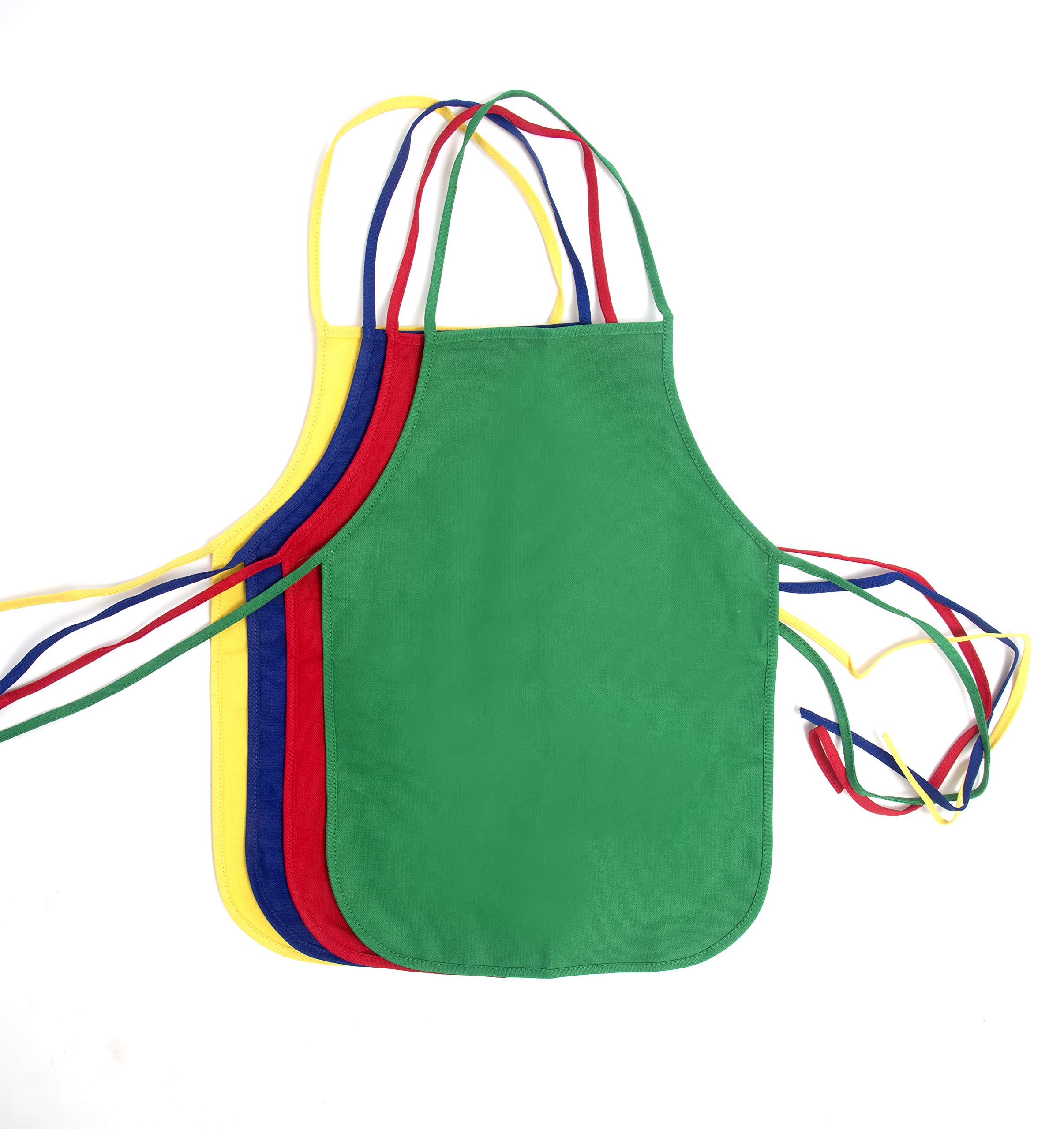 12 Pack Kids Color Aprons Children’s Arts & Crafts Activities Apron 22.5" x 15.5" - 100% Cotton Natural Canvas - 4 Assorted Colors - Hobby Smock