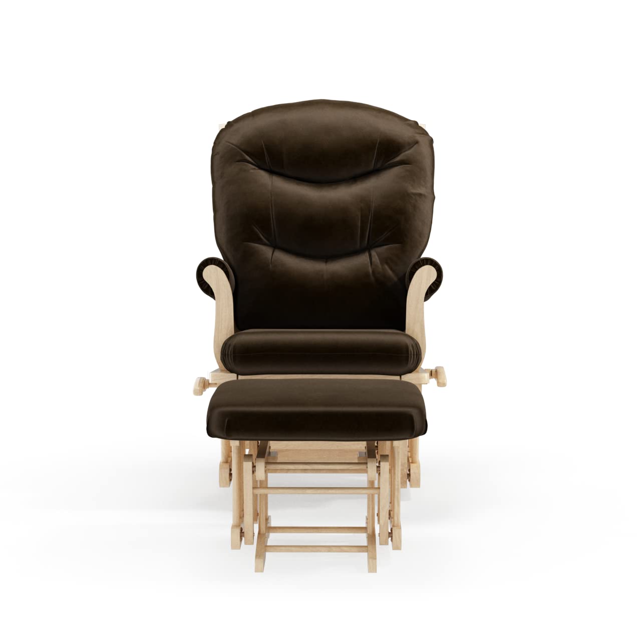 Dutailier Adele 3193 Wooden Glider Multiposition-Lock Recline with Ottoman, Natural/Velvet Chocolate