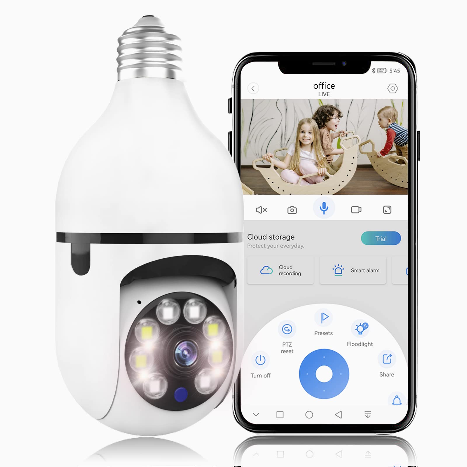 1080P Light Bulb Camera - 360 Degree Security Camera Wireless Outdoor & Indoor - Wifi Home Camera with APP for Phone - Light Socket Monitor with Motion Detection and Alarm/ Two-Way Audio/ Night Vision