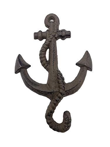 Comfy Hour 7.17" Cast Iron Anchor Decorative Single Key Coat Hook Wall Hanger, Brown, Antique & Vintage Collection