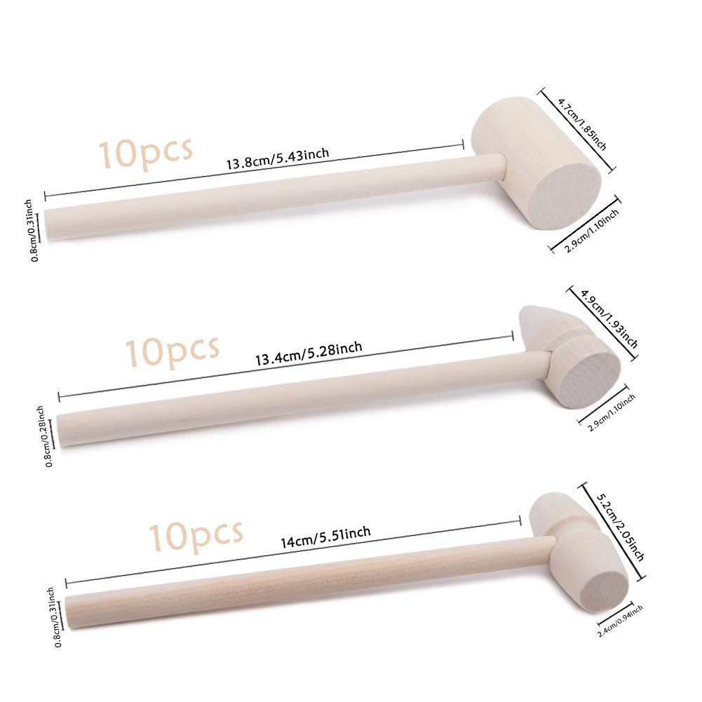 30 Pcs Mini Wooden Hammers,Wood Crab Lobster Mallets Pounding Toy Cracking Seafood Chocolate Beating Gavel Toys for Kids