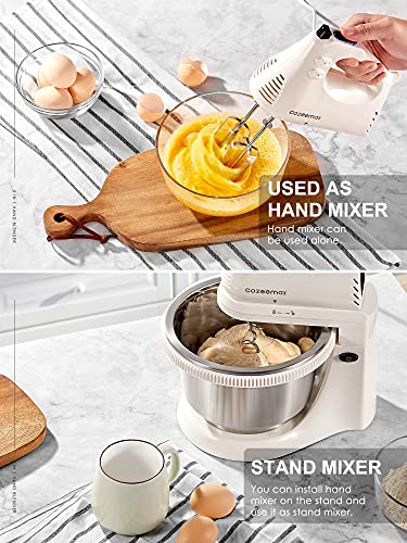 2 in 1 Hand Mixers Kitchen Electric Stand mixer with bowl 3 Quart, electric mixer handheld for Everyday Use, Dough Hooks & Mixer Beaters for Frosting, Meringues & More (White-S)